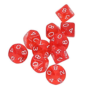 Teaching Dices, Numbers Dices 10 Side Plastic for Board Games (Red)