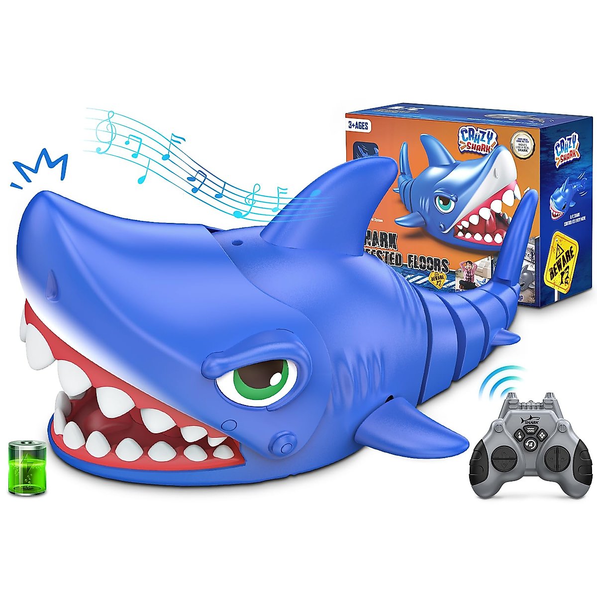 KIDDITOY Remote Control Shark Toy for Kids 3+ - Rechargeable RC Shark Robot with Realistic Biting Action, Interactive Gifts for Boys Ages 3-12, Stocking Stuffers, Birthday Gifts