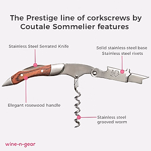Prestige Waiters Corkscrew By Coutale Sommelier - Rosewood - Handmade and Sustainable Pinewood Crate - French Patented Spring-Loaded Double Lever Wine Bottle Opener for Bartenders and Gifts