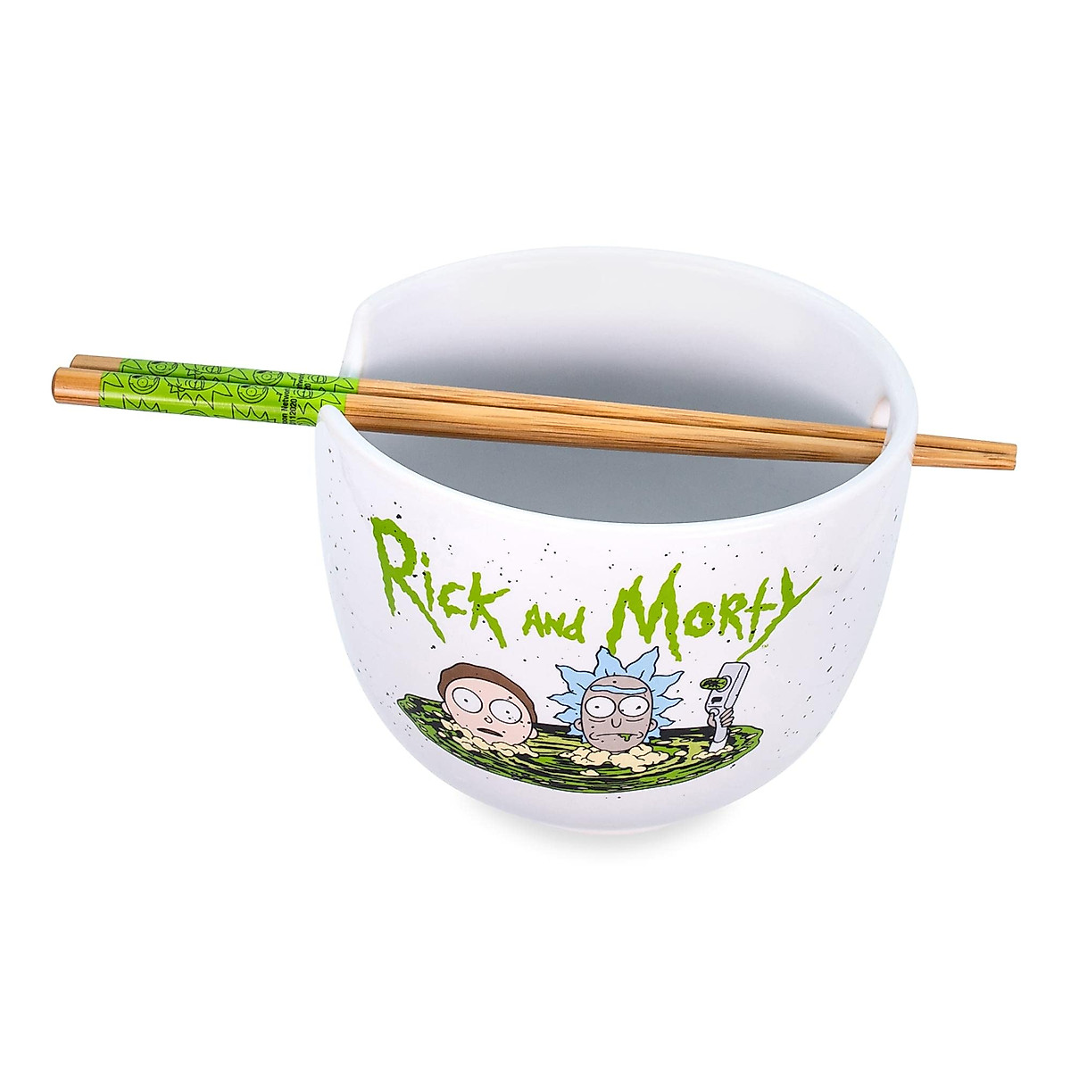 Silver Buffalo Rick and Morty Portal Japanese Ceramic Dinnerware Set | Includes 20-Ounce Ramen Noodle Bowl and Wooden Chopsticks | Asian Food Dish Set For Home & Kitchen