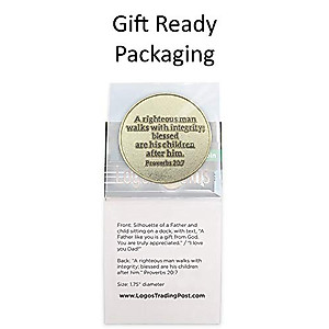 Father's Coin, I Love You Dad Token of Appreciation, Gold-Color Plated Challenge Coin, Proverbs 20:7, Man of God, Unique Gift Idea for Dads & Grandfathers, from Daughter, Sons or Wife