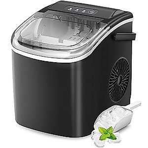 Countertop Ice Maker Machine, Portable Ice Maker with Handle, 27lbs/24Hrs, 6Mins/9 Pcs ice Cubes, Self-Cleaning Ice Maker with Ice Basket/Scoop, Ice Makers Countertop for Home/Kitchen/Office(Black)