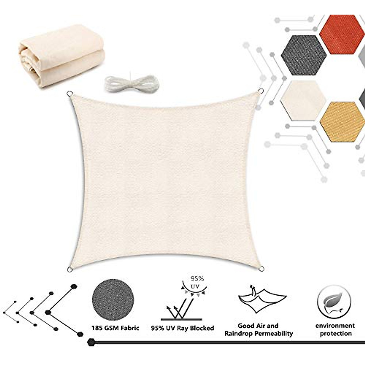 LVAND Upgrade Shade Sails Rectangle 8'x 12'UV Block Awning Canopy for Patios Outdoor Backyard Garden Playground