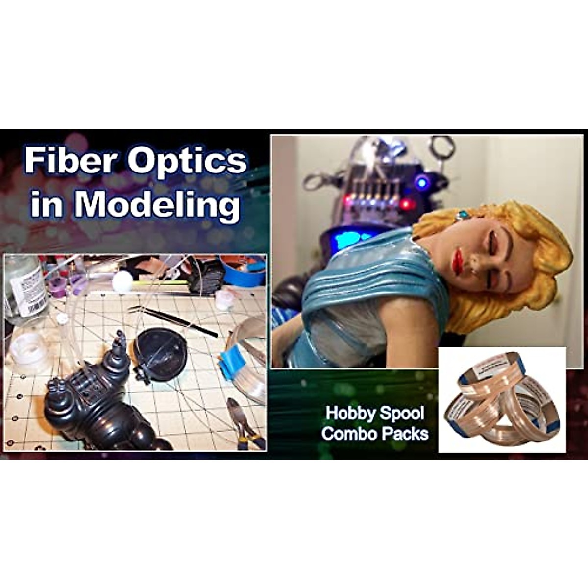 Fiber Optic Lighting Filament & LED Illuminator for Crafts & Modeling: Hobby Spool Combo Pack 200