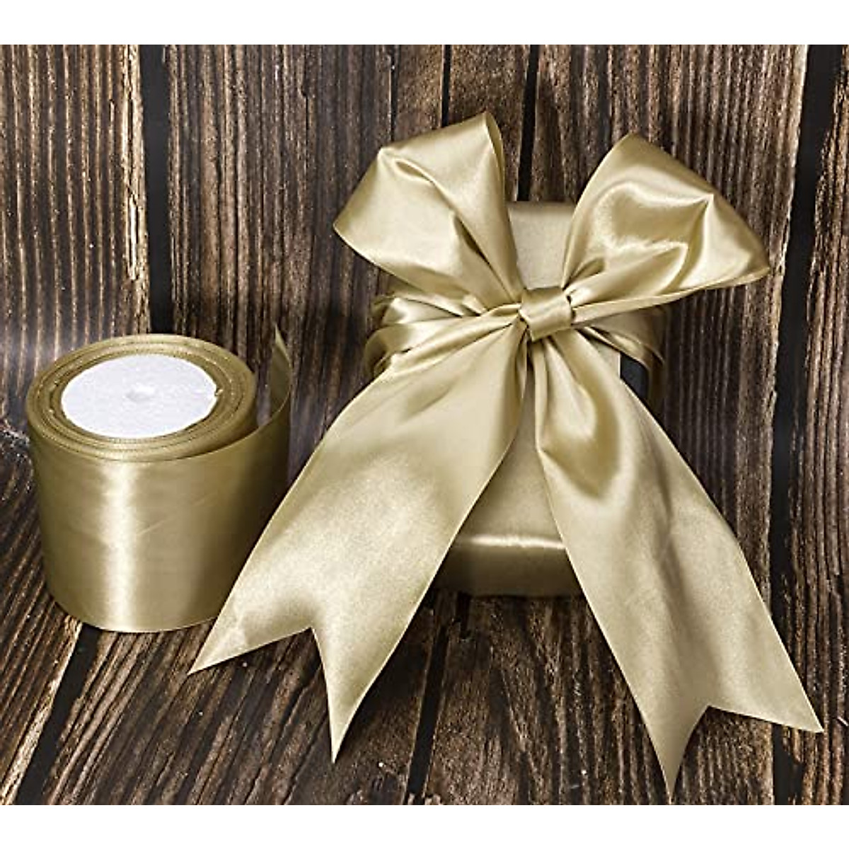 ATRBB 25 Yards 3 Inches Wide Satin Ribbon Perfect for Wedding Satin Chair Sash and Gift Wrapping (Old Gold)