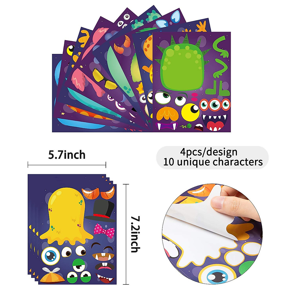 MALLMALL6 40Pcs Halloween Monsters Make a Face Stickers Sheets for kids Make Your Own Little Monster Party Favors Supplies Art Crafts DIY Creative Project Birthday Baby Shower Decor for Kids