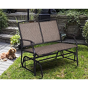 HAPPYGRILL Outdoor Swing Glider Loveseat Chair for Backyard Garden Rocking Seating Patio Bench with Powder Coated Steel Frame