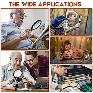 Magnifying Glass with Light, 4.92 Inch Large Magnifier, 2X 5X Handheld Illuminated Lighted Magnifier with 4 Bright LED Lights, Storage Bag, Clean Cloth for Seniors Reading, Kids Exploring, Map