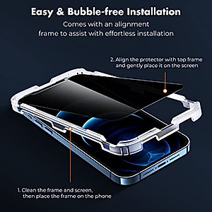 UNBREAKcable Privacy Screen Protector for iPhone 12 Pro Max 6.7", Shatterproof Tempered Glass [True 28°Anti Spy] [9H Hardness] [Easy Installation Frame] Black, 2 Pack
