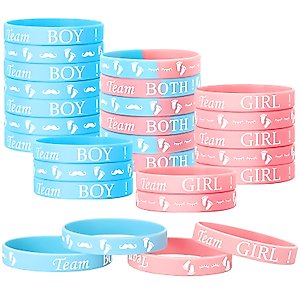 30 Pieces Gender Reveal Bracelets, Team Boy Silicone Wristbands Team Girl Gender Reveal Party Bracelets Team Both Rubber Wristband for Baby Shower Gender Reveal Party Favor Supplies (Delicate Color)