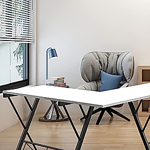 DORPU L-Shaped Corner Desk, Computer Gaming Table Desk 60 inch, Modern Writing Study Table Desk for Home Office, Simple Style White PC Desk with Metal Frame, Space-Saving, Easy to Assemble