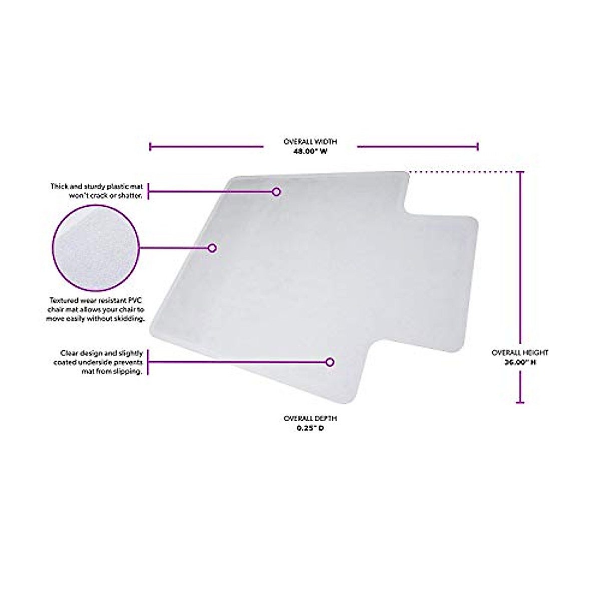 OFM Office Chair Mat for Hardwood Floor - Easy Glide Computer Desk Chair Floor Mat - Plastic Rolling Mat for Hard Floors for Work, Home, Gaming with Extended Lip (36” x 48”)