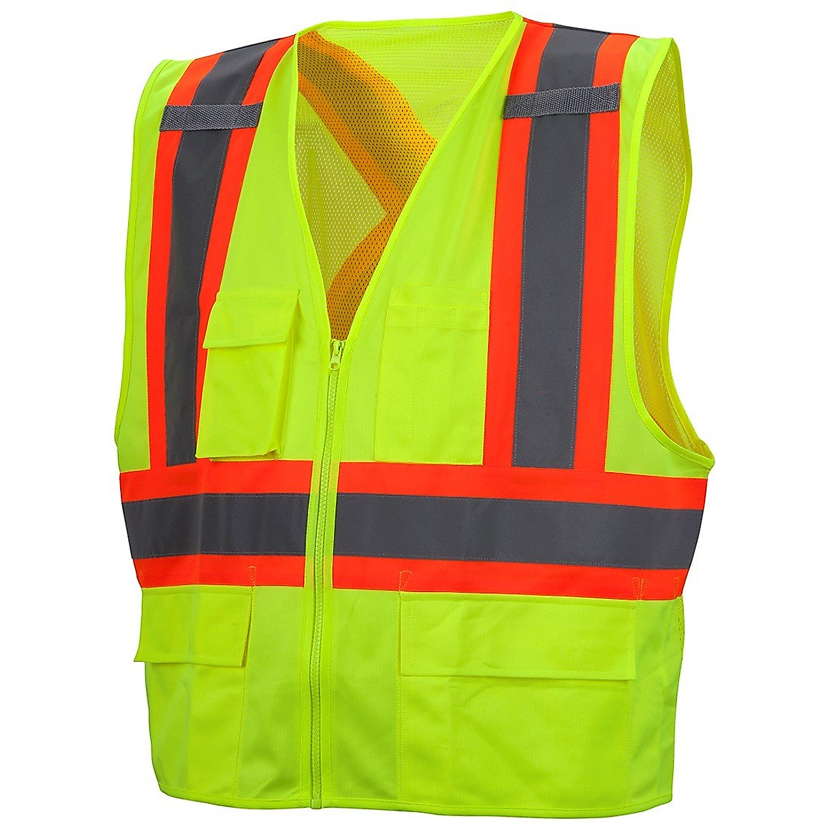Pyramex Safety RCZ2410L RCZ24 Series Vest Hi-Vis Lime Vest with Contrasting Reflective Tape - Size Large