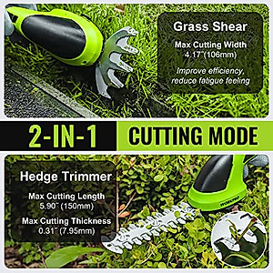 WORKPRO Cordless Grass Shear & Shrubbery Trimmer - 2 in 1 Handheld Hedge Trimmer 7.2V Electric Grass Trimmer Hedge Shears/Grass Cutter Rechargeable Lithium-Ion Battery and Type-C Cable Included