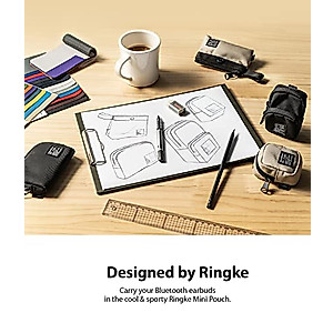 Ringke Mini Pouch Two Pocket, Small Bag for Universal Wireless Ear Buds, Durable Waterproof Keychain Accessories Compatible with AirPods Pro 2nd Generation and AirPods 4 Case - Beige