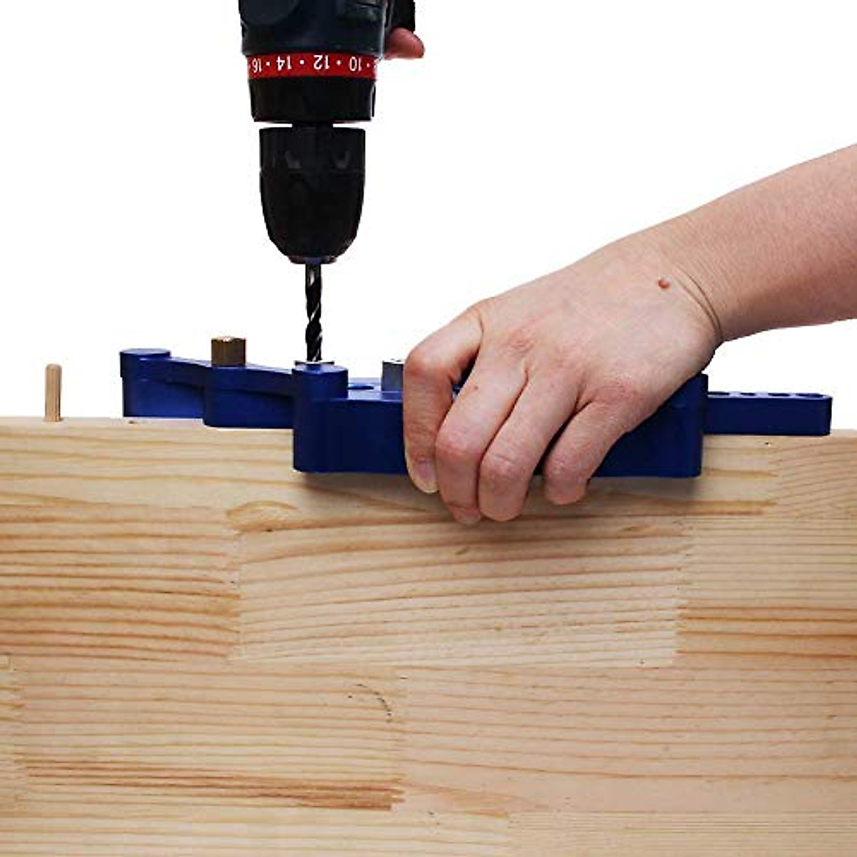 AUTOTOOLHOME Self Centering Doweling Jig Punch Locator Dowel Jig Kit 1/4 3/8 5/16inch Drill Guide Sleeve Tool for Woodworking Joinery