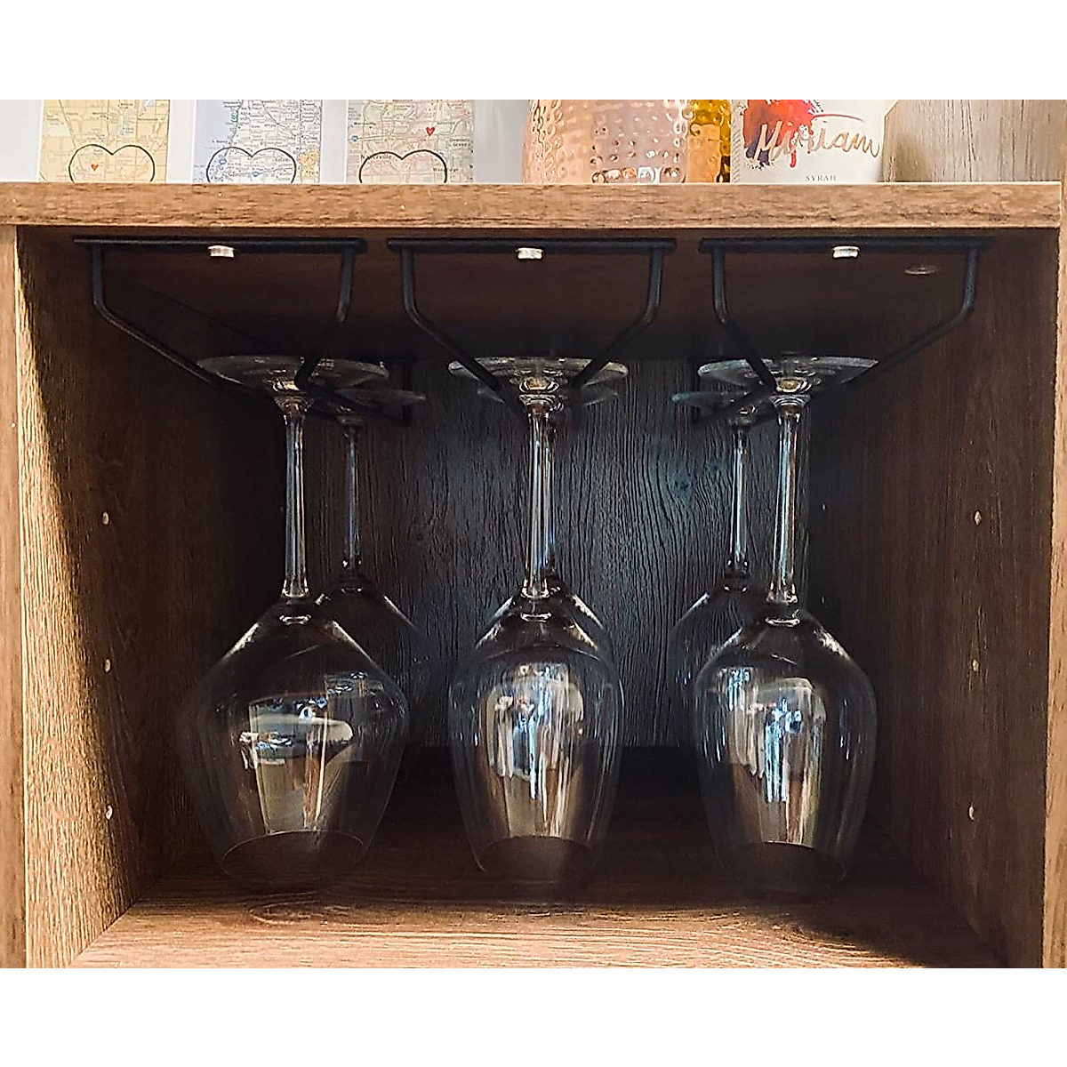 RedDreamer 14-Inch Black Wine Glass Rack, Under Cabinet Wine Glass Holder Stainless Steel Stemware Rack - Hanging Stemware Holder for Cabinet Kitchen Bar, Set of 4