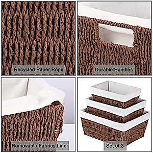 Wicker Storage Basket, Vagusicc 3-Pack Hand-Woven Wicker Baskets for Storage with Handles, 15 Inches Large Brown Storage Bins for Shelves Organizing Pantry Baskets with Liners, Brown