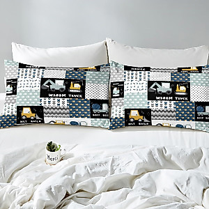 Cartoon Car Sheets with Deep Pocket Fitted Sheet Full Size for Boys Girls, Construction Car Bed Sheets Set Geometric Buffalo Construction Vehicles Sheet Set Excavator Construction Bedding Set