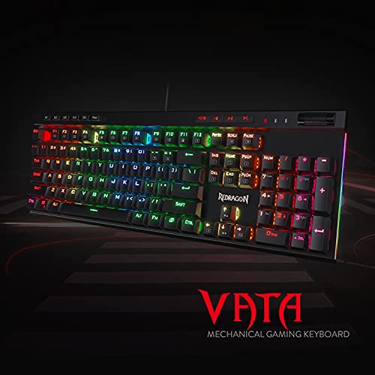 Redragon K580 VATA RGB LED Backlit Mechanical Gaming Keyboard with Macro Keys & Dedicated Media Controls, Onboard Macro Recording (Blue Switches)