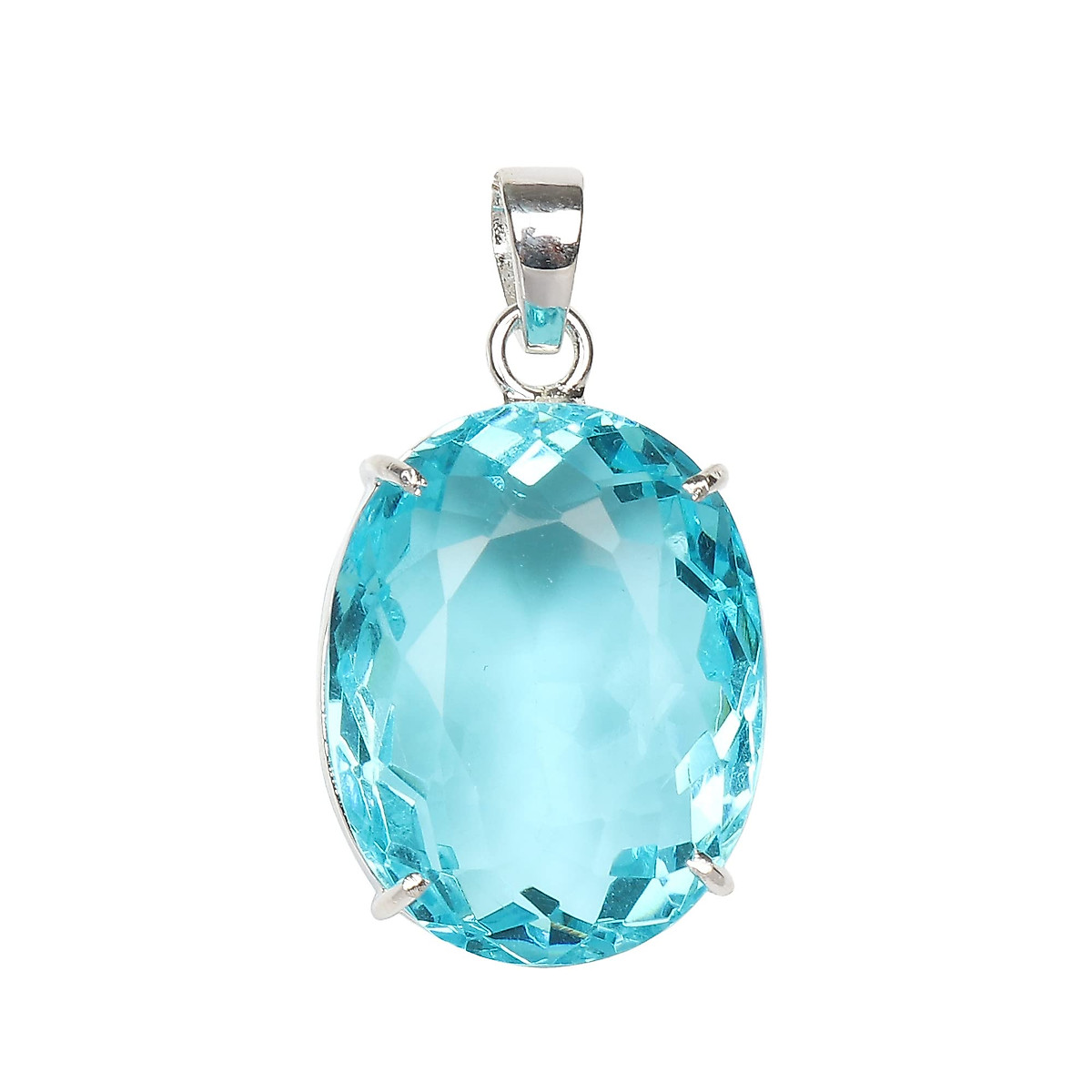 GEMHUB 44.00 Carat Stunning Swiss Blue Topaz Oval Cut Gemstone Pendant Without Chain, Handmade 925 Sterling Silver