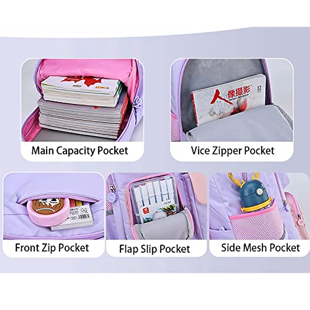 Rxudurp Pink Kids Unicorn Backpack For Girl,Cartoon Large Capacity Elementary Bookbag Lightweight Causal Travel Bag With Lunchbag