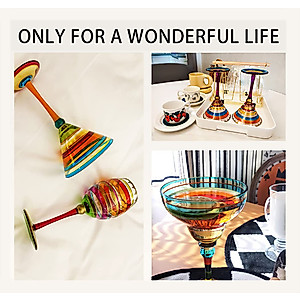 Painted Margarita Glass, Mexican Collection Stemless Margarita Glasses Cup Set Unique/Decorative Hand Blown Glassware Margarita Glasses,D