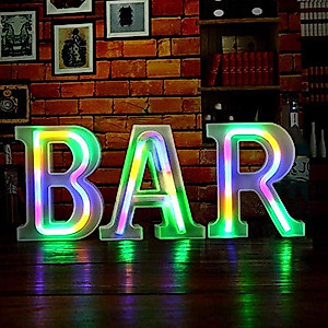Newly Upgrade LED Neon Letter Lights Marquee Alphabet Light Up Letters with Remote Control，USB/Battery Powered Light Up Letters for Home Decoration Colourful (RC-Y)…