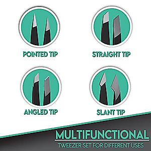 CRUZE Tweezers Set (4-Piece) – Precision Tweezers for Facial Hair Women and Men – Eyebrow Tweezers Slanted and Pointed Tip for Ingrown Hair.