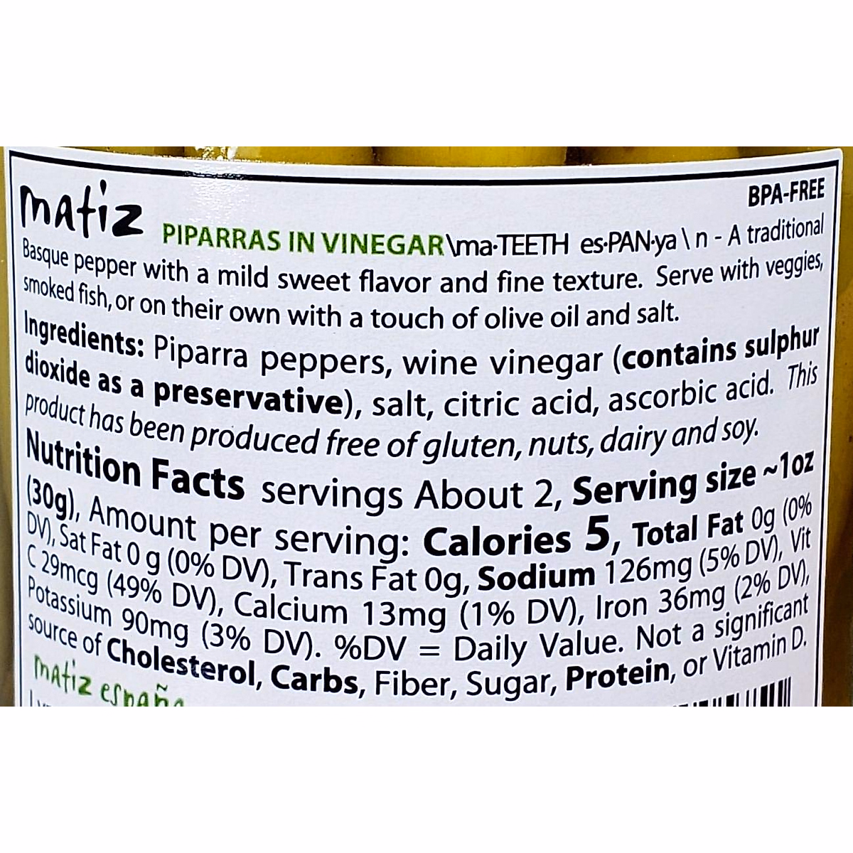 Matiz Piparras, Basque Guindilla Peppers (6.4 oz.) Spanish Green Pickled Peppers from Spain