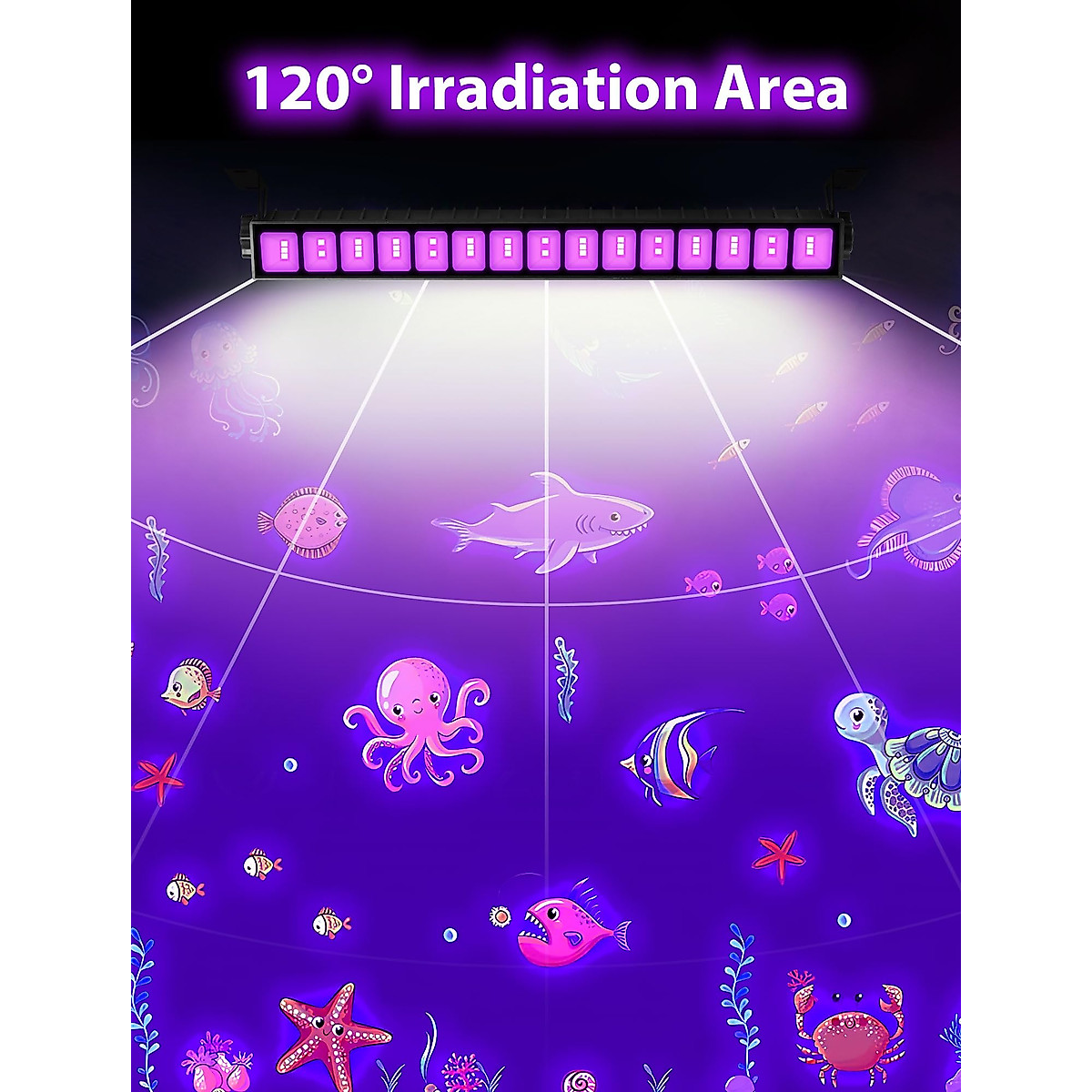 Upgraded 36W LED Black Light Bar, Premium LED Blacklight Flood Light with Plug+Switch+5ft Cord, Light Up 21x21ft Area, for Halloween Glow Fluorescent Party Bedroom Game Room Body Paint Stage Lighting