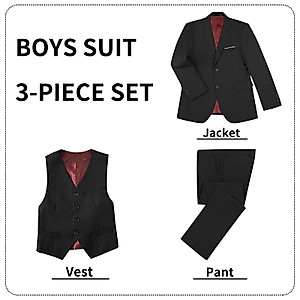 Boy Suits 3 Piece Formal Kids Tuxedo Suits for Boys Wedding Dresswear Ring Bearer Outfit with Blazer Jacket Vest and Pants Set Size 12