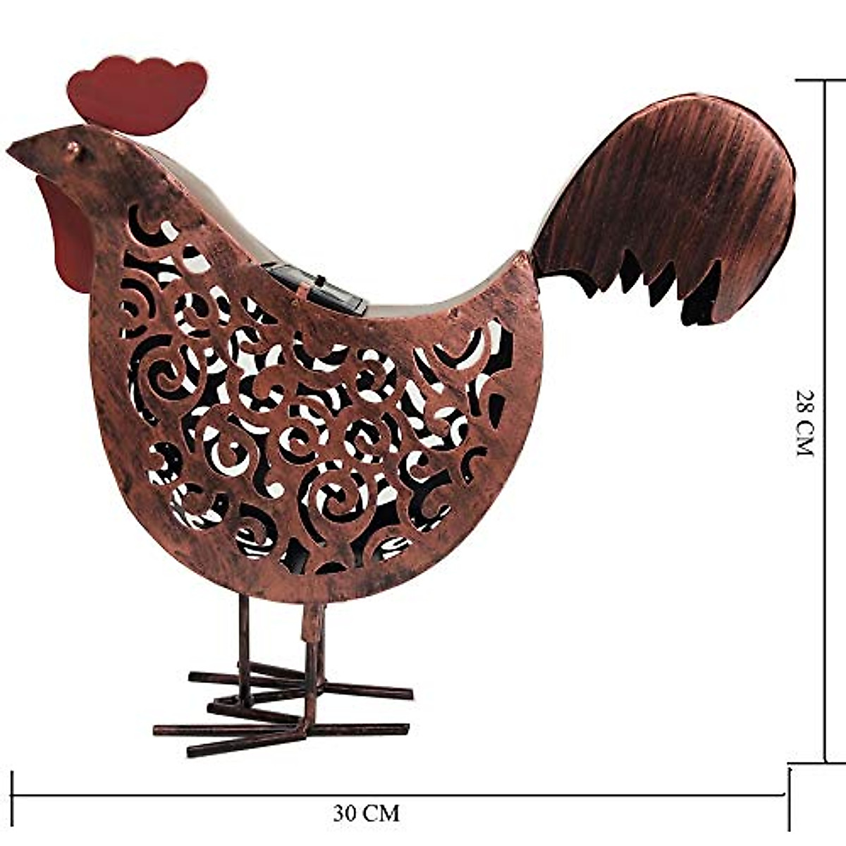 JFRISING Solar Metal Scroll Rooster Garden Sculpture, 3 D Rooster Statue Lantern Lights Table Outdoor Solar Light Art Decor & Ornament for Patio Courtyard for Harvest Thanksgiving Halloween Christmas