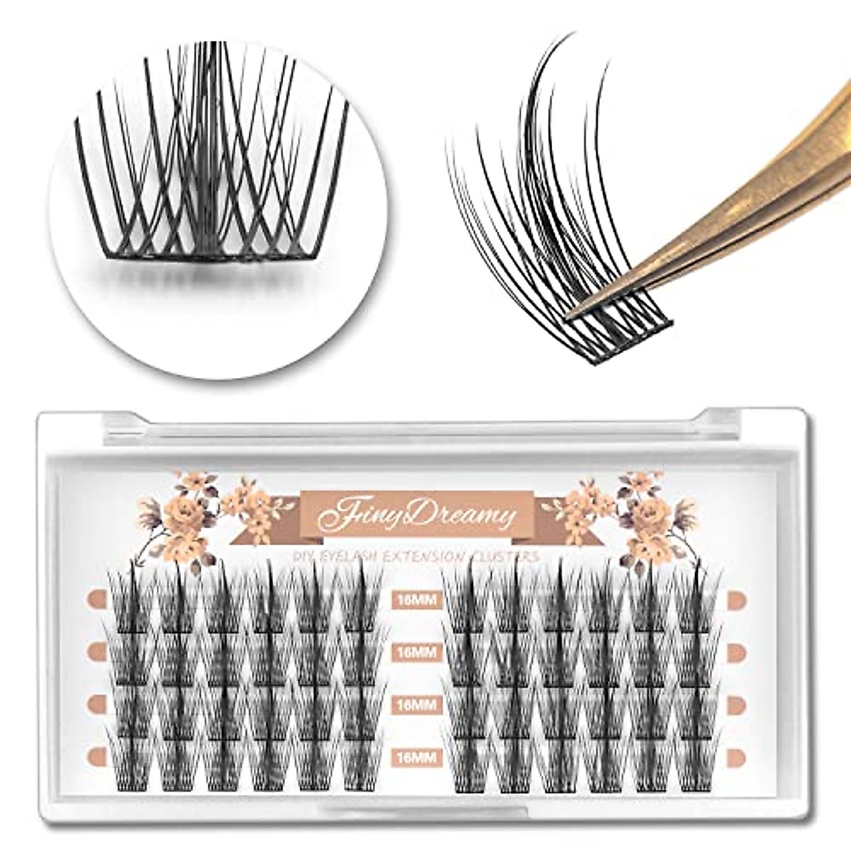 FinyDreamy DIY Eyelash Extension Lashes Clusters Spikes Style D Curl 48 Individual Clusters Lashes Reusable Artificial False Eyelash For Authentic Eyelash Extension Look (16mm)