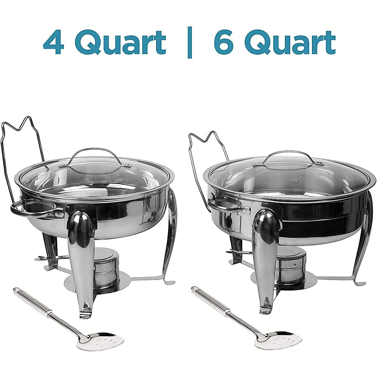4 Quart Round Stainless Steel Chafing Dish with Bonus Slotted Spoon and Drip Tray for Lid| Keeps linens Dry | for Wedding, Graduation, Events, Parties | Sterno Holder…