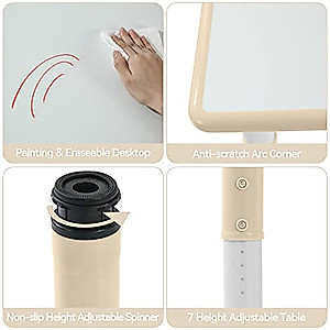 CuFun Kids Table and 4 Chairs Set, Children Study Desk, Dining Table, Height Adjustable Plastic Desk Painting Desktop Toddler Furniture for Boys and Girls