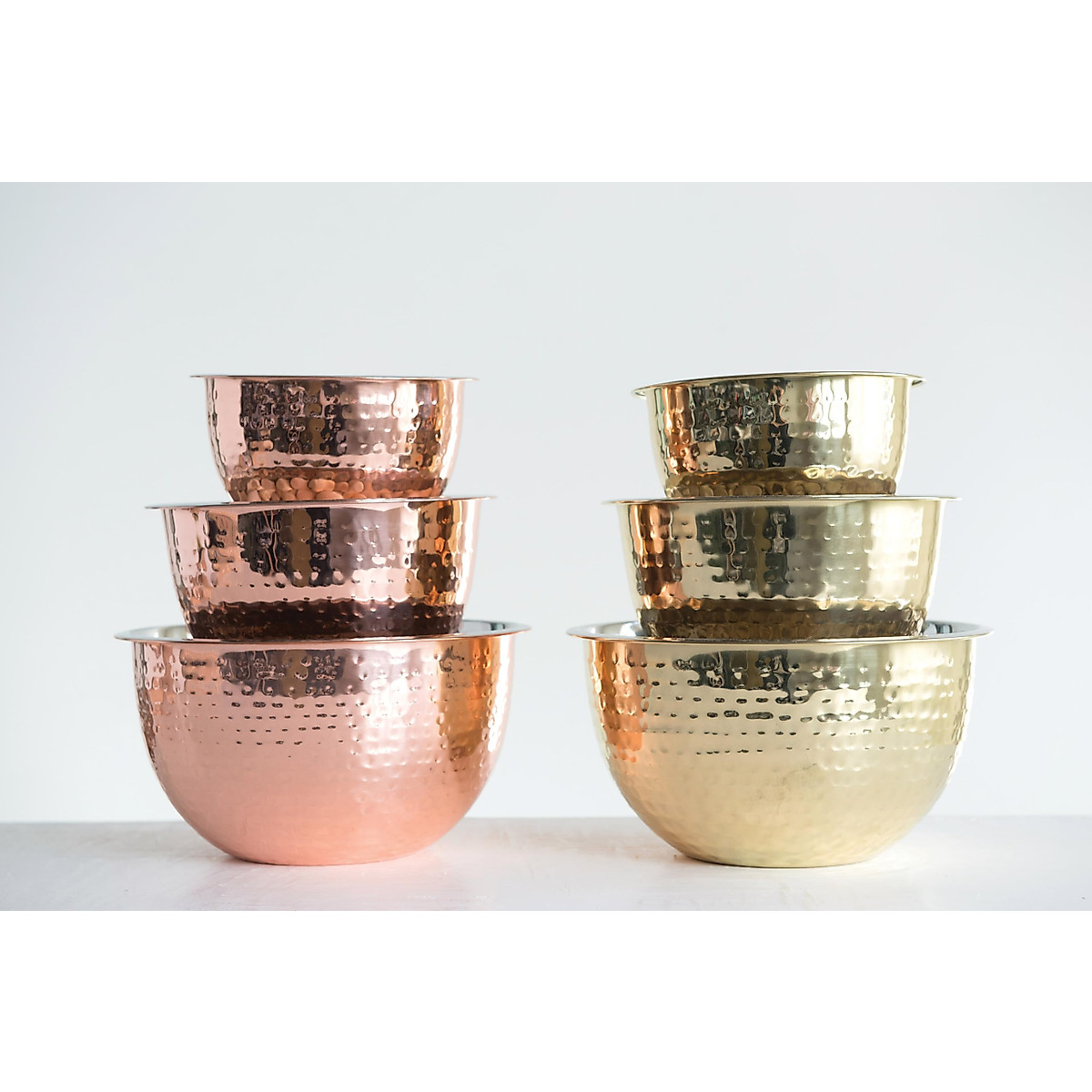 Creative Co-Op Hammered Stainless Steel Bowls in Copper Finish (Set of 3 Sizes)