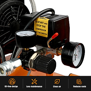 FORNAX Portable Air Compressor 6 Gallon, 1 HP 2.2CFM@ 90 PSI Oil Free Air Compressor, Max Pressure 125 PSI, 65 dB Quiet Compressor for Auto Repair, Tire Inflation, Spray Painting, Woodwork Nailing