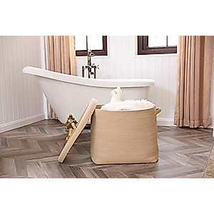 22"x14"x18" Rectangular Extra Large Storage Basket with Lid, Cotton Rope Storage Baskets, Laundry Hamper, Toy Bin, for Toys Blankets Storage in Living Room, Baby Nursery, All Beige