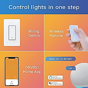 ORVIBO Smart Light Switch with Remote, Single Pole and Wireless 3 Way Smart Switch Works with Alexa and Google Home, Neutral Wire Required, No Hub Required, 2.4GHz WiFi Light Switch, Not dimmable