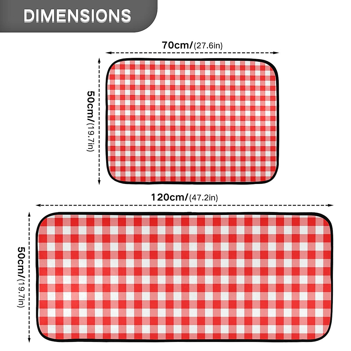 Kigai Kitchen Rugs 2 Piece Waterproof Non Slip Kitchen Mat Red & White Checked Kitchen Rug Set for Sink Office Kitchen Cafe, 19.7"x47.2"+19.7"x27.6"