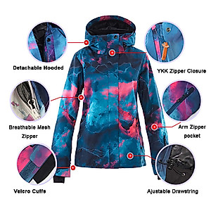 Women's Ski Snowboard Jackets Pants Set Windproof Waterproof Snow Jacket Ski Suits Rain Jacket (M, Style-8)