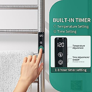 YITAHOME Towel Warmer Heated Towel Rack, 8 Bars Wall Mounted Electric Towel Warmers for Bathroom with LED Indicator, Multi-Level Temperature and Timer Setting, Plug-in/Hardwired, Silver