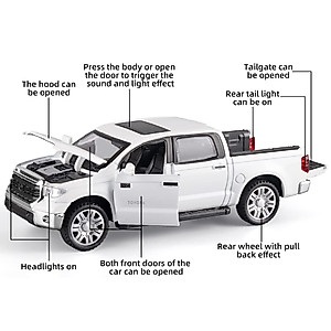OANMYJJO Toy Pickup Trucks for Boys 1/32 Tundra Diecast Cars Model，Zinc Alloy Toy Pickup Truck，with Sound and Light、Pull Back，Birthday Gifts for Kids Ages 3 Year and UP（White）