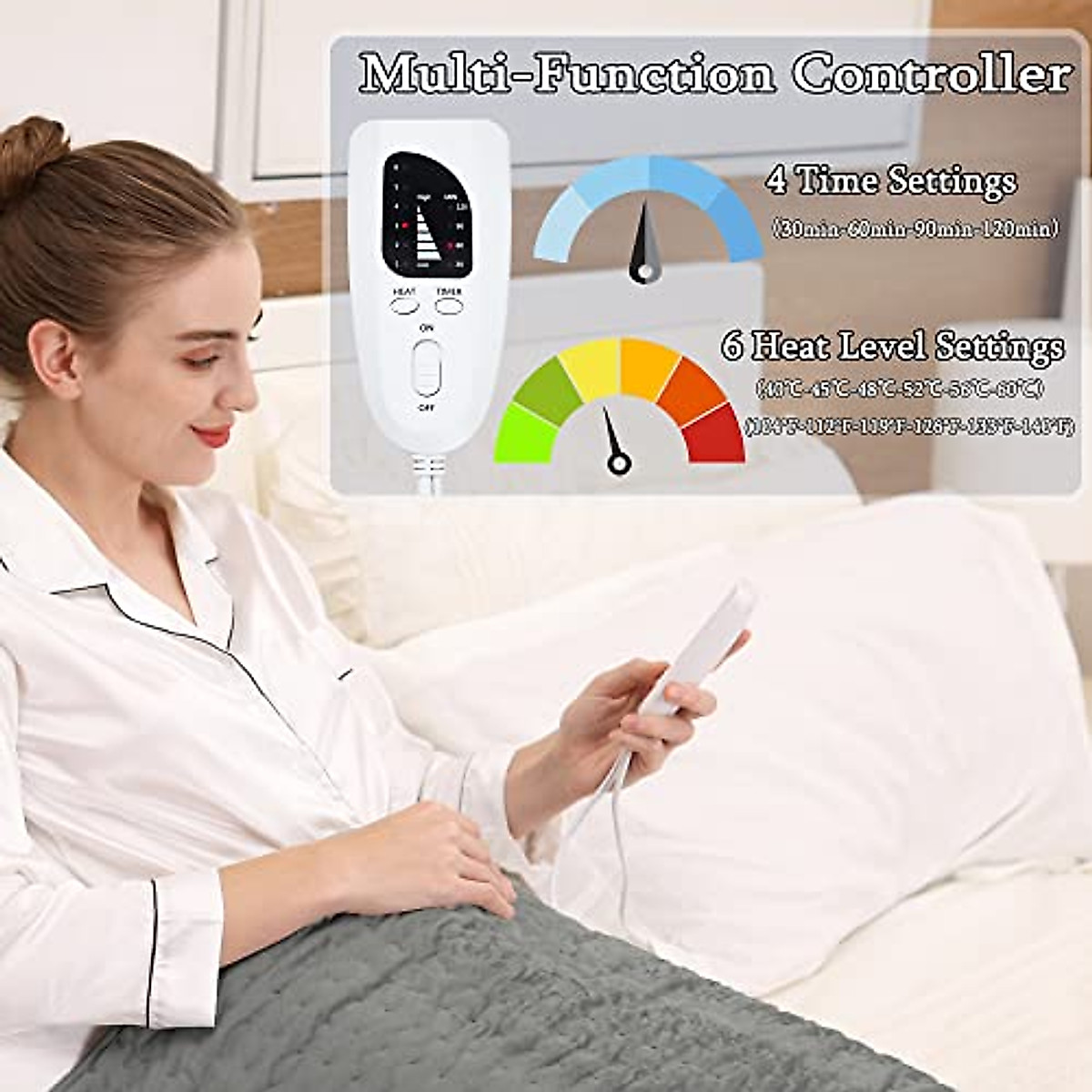 Heating Pad for Back Pain Relief, Electric Heating Pads for Cramps/Neck/Waist/Shoulder with 6 Heat Settings 4 Timers and Auto-Off,Moist & Dry Heat Option(24"x12",Dark Gray)