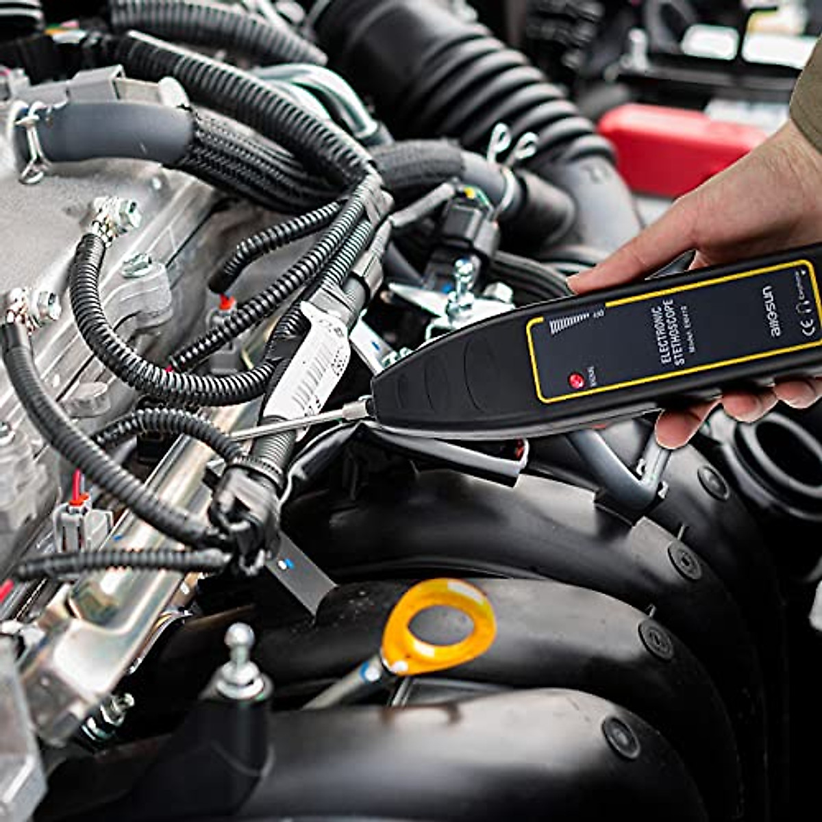 allsun Ultrasonic Air Leak Detector Automotive Listening Device Stethoscope Mechanic Car Noise Finder Diagnostic Listening Device 100Hz~10kHz,Black