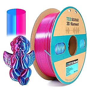 TECSONAR Silk Dual Color PLA Filament Coextrusion Filament Multicolor 3D Printer Filament 1kg Dichromatic Filament 1.75mm (± 0.03 mm) Compatible w/Most of 3D Printer, Silk Blue Rose Red