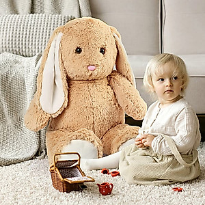 BenBen Bunny Stuffed Animal, 36" Jumbo Soft Rabbit Plush Toy, 3FT Lop-Eared Brown Bunny Plushie