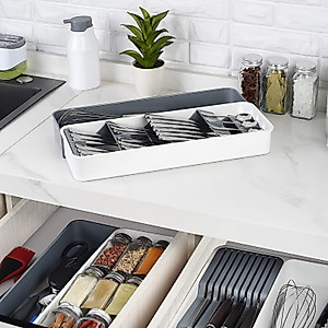 Aionvidas Expandable Silverware Organizer Storage Tray, Compact Cutlery Organizer in Kitchen Drawer, Adjustable and Removable Flatware Organizer for Kitchen Drawer Holding Utensils Spoons Knife Forks