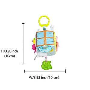 D-KINGCHY Baby CarSeat Stroller Toys, Soft Hanging Rattle Blocks, Thre-Dimensional Cloth Foam Grab Toy, Developmental Infant Toy with Sound, Teether, Mirror for 0-3 Years Old (Sky)